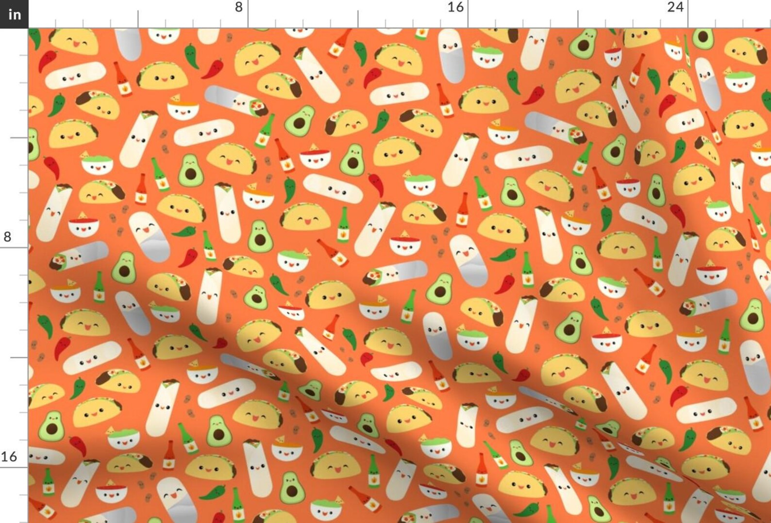 Tacos on Orange Fabric - Taco and Burrito Time by Dottieandcaro ...