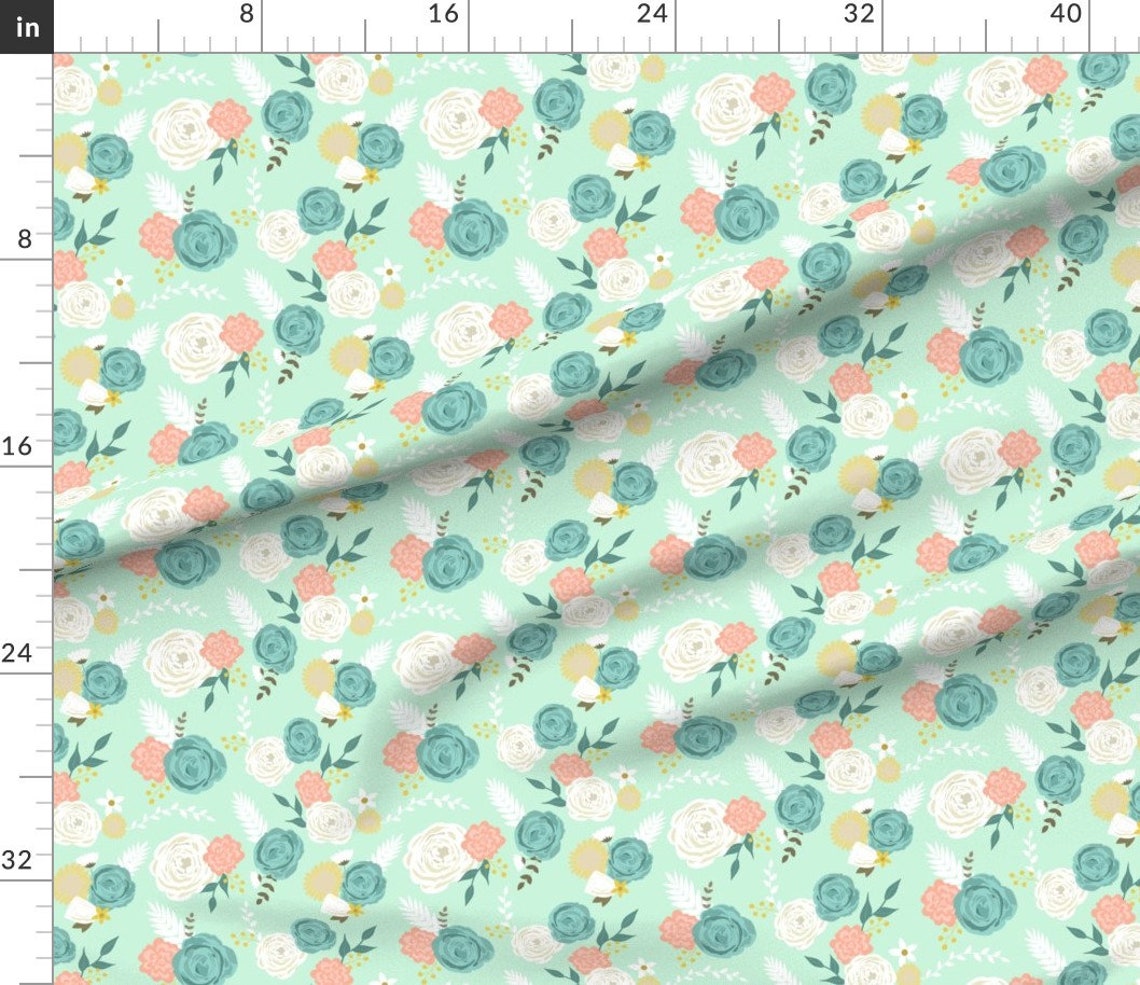 Spoonflower's Summer Bloom Fabric Designed by Mint Peony - Etsy