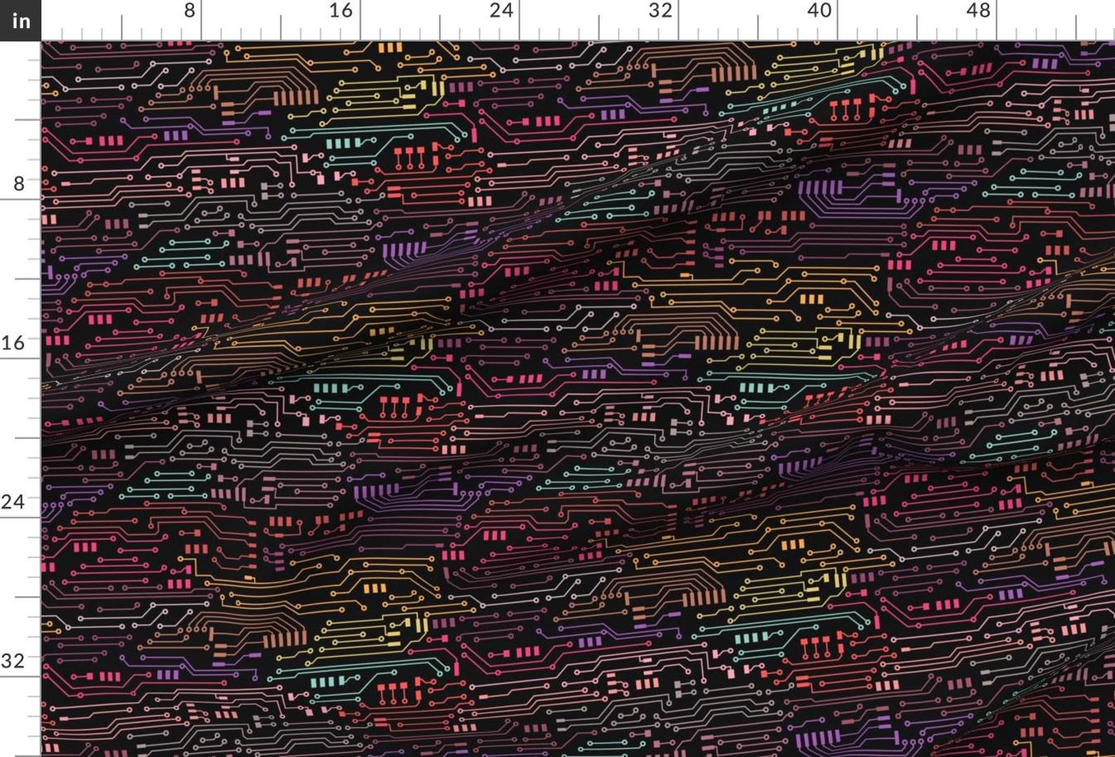 Rainbow Circuit Board Fabric - Circuit Nerd Black Black Background by ...