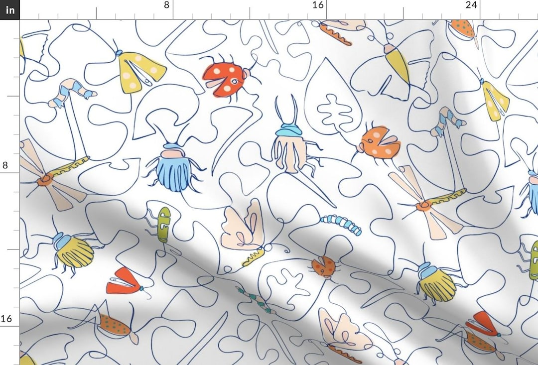 Minimalist Bug Fabric Garden Insects Line Art by Kylielouise White ...