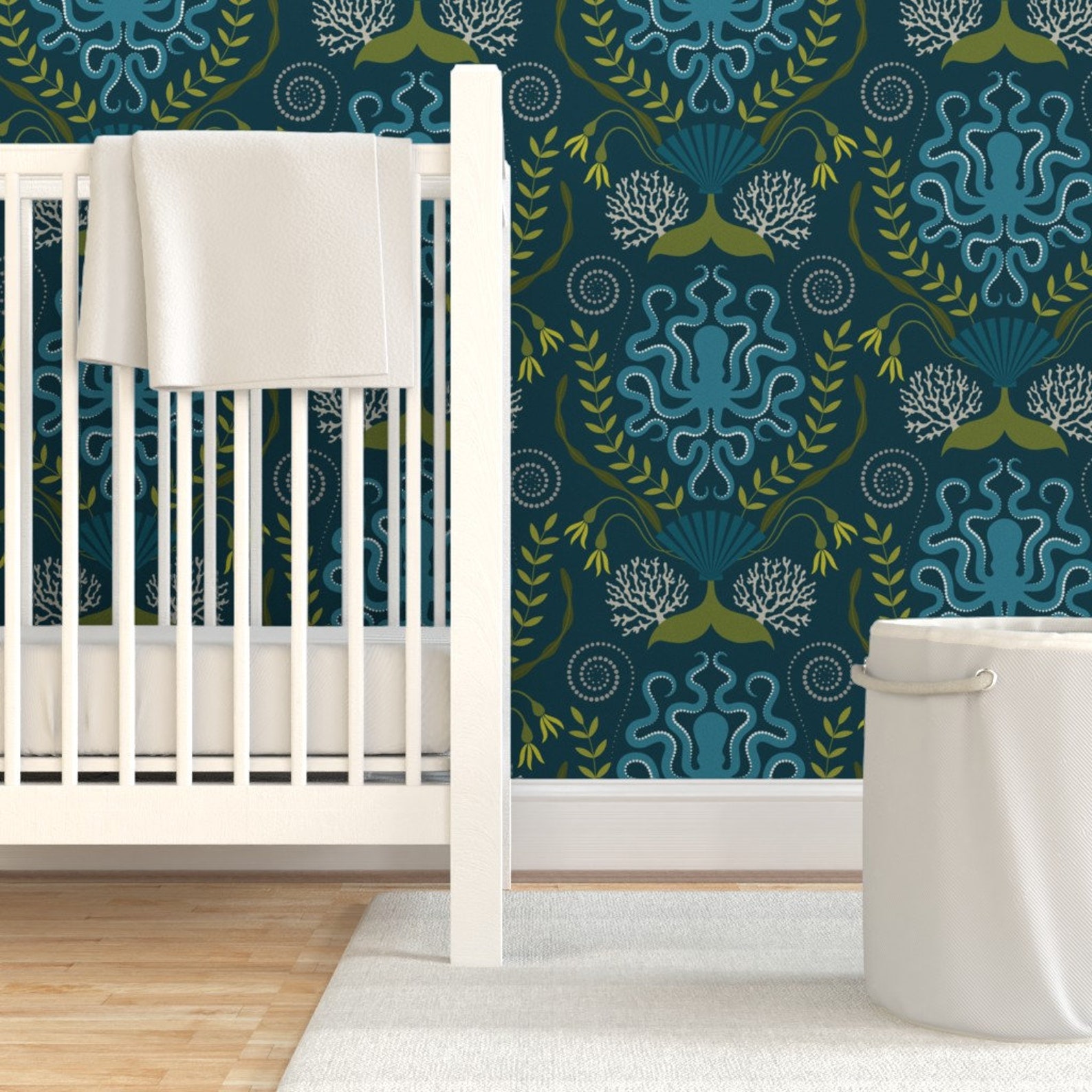 Nautical Wallpaper Navy Nautical Damask by Katerhees Victorian Blue ...