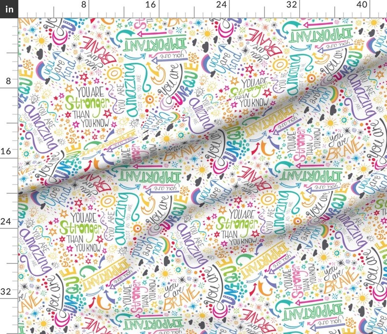 Positive Words Fabric Rainbow Affirmations by Handypanda - Etsy