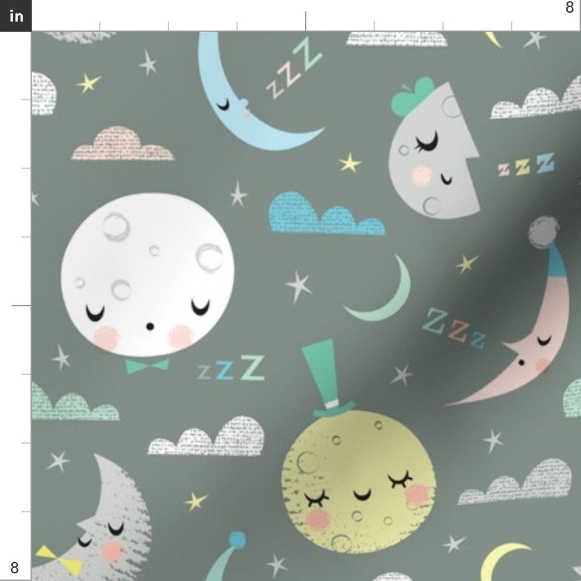 Retro Moon Fabric Goodnight Moon by Shindigdesignstudio | Etsy