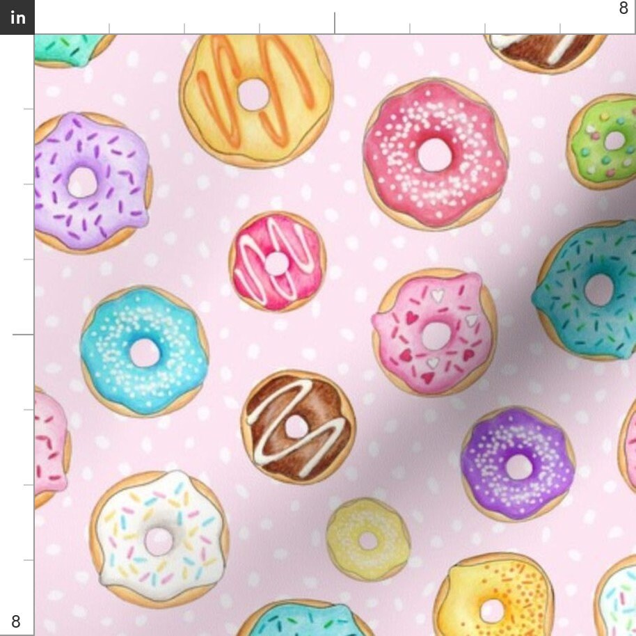 Donuts Fabric Scattered Rainbow Donuts on Pale Pink Spotty - Etsy