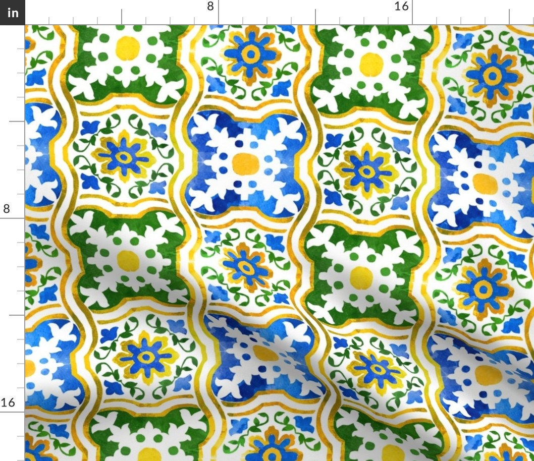 Spanish Tile Fabric Spanishtile3 by Gaiamarfurt Spanish - Etsy