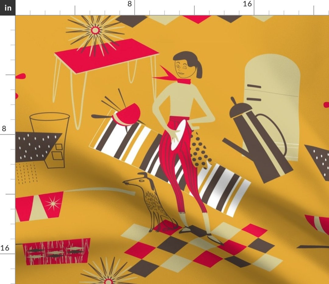 Retro Kitchen Fabric Retro Kitchen Girl by Chickoteria Retro Kitchen ...