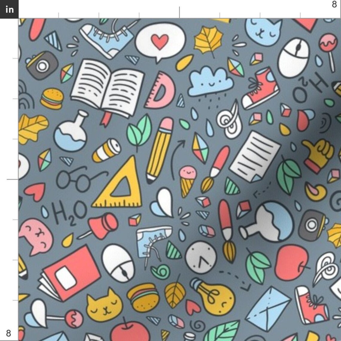 School Supplies Fabric School Pattern 2 by Kostolom3000 - Etsy