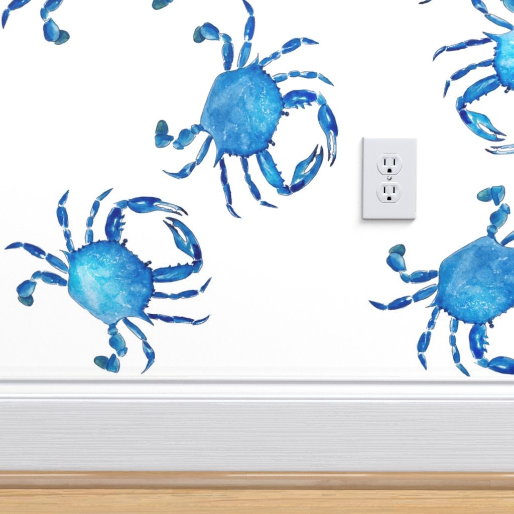 Crab Wallpaper Blue Crabs by Wrensroost Crabs Blue White - Etsy