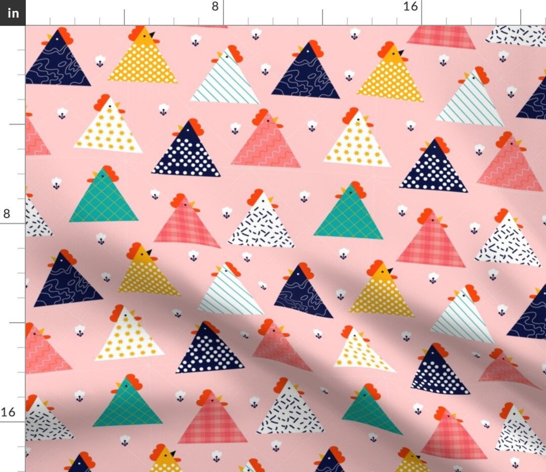 Geo Chickens Fabric Patchwork Chicken Farm by Elena Choo Pink Rustic ...