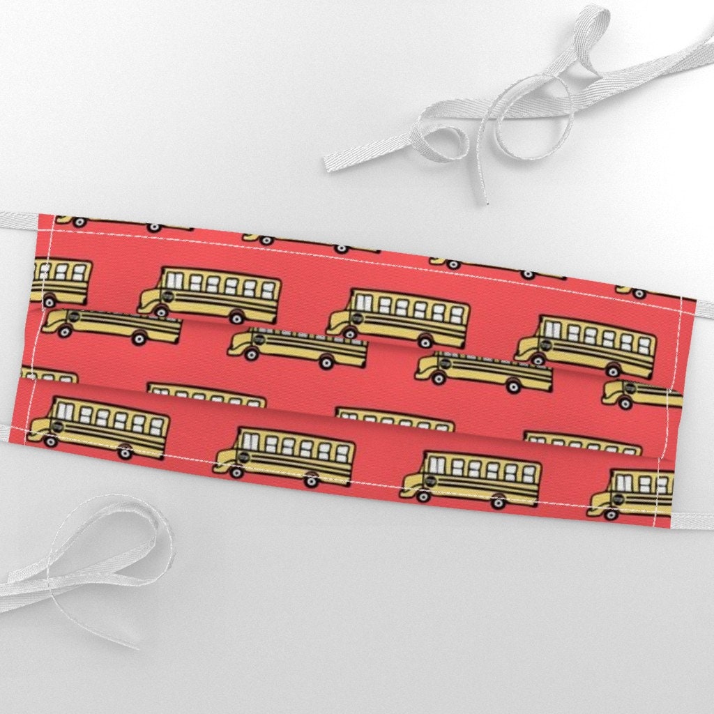 School Bus on Red Fabric School Bus on Red by - Etsy