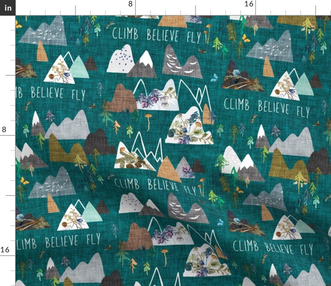 Teal Abstract Mountain Pattern Fabric Mountain Climb teal - Etsy