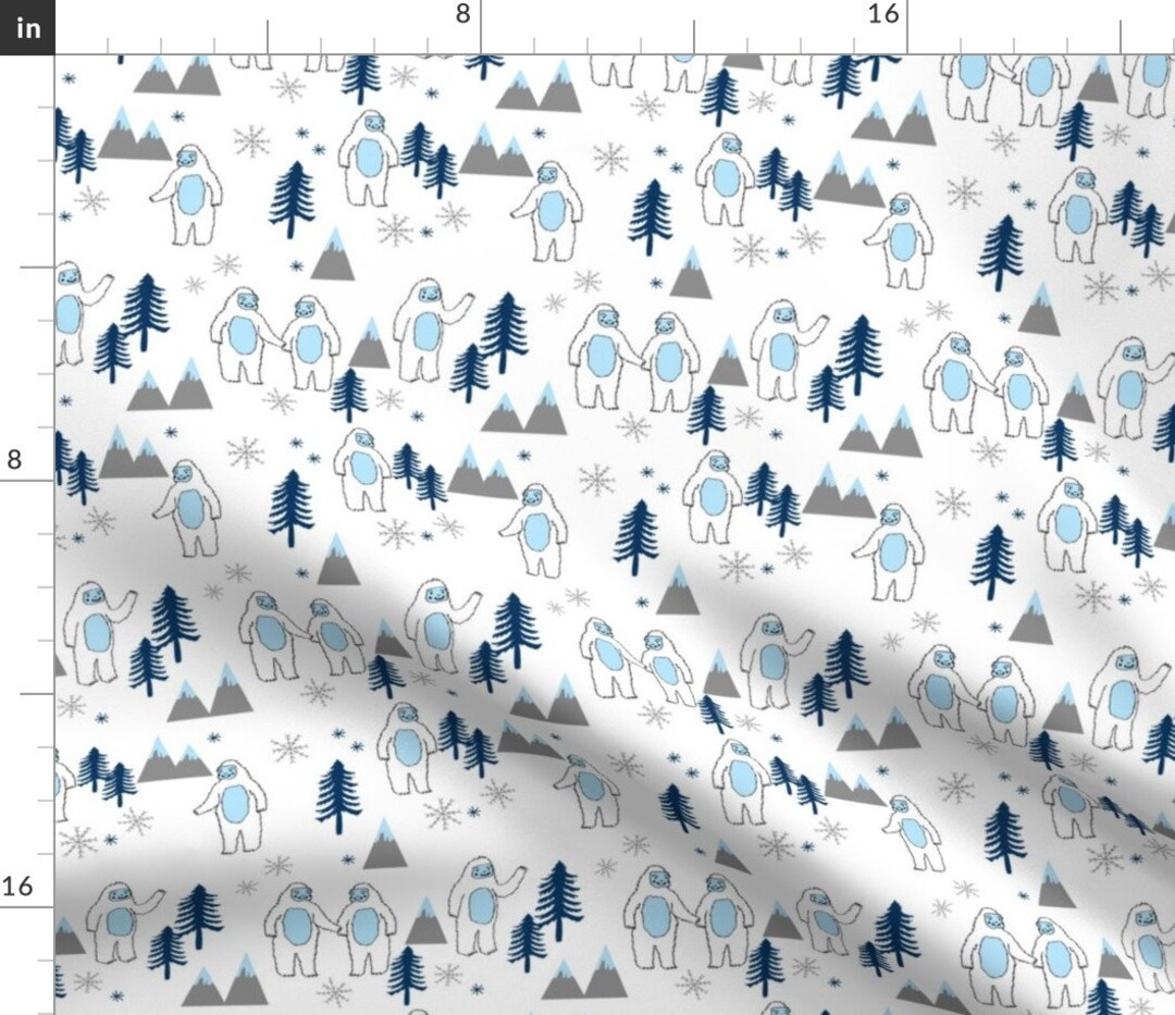 Yeti Fabric Yeti Christmas Winter Snow Fabric White and Blue - Etsy