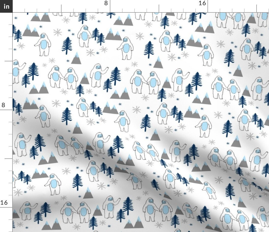 Yeti Fabric Yeti Christmas Winter Snow Fabric White and Blue - Etsy