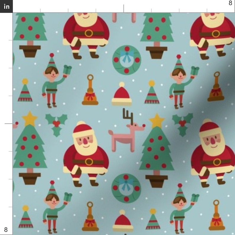 Christmas Fabric Santa Elf Reindeer Christmas Tree Winter - Etsy