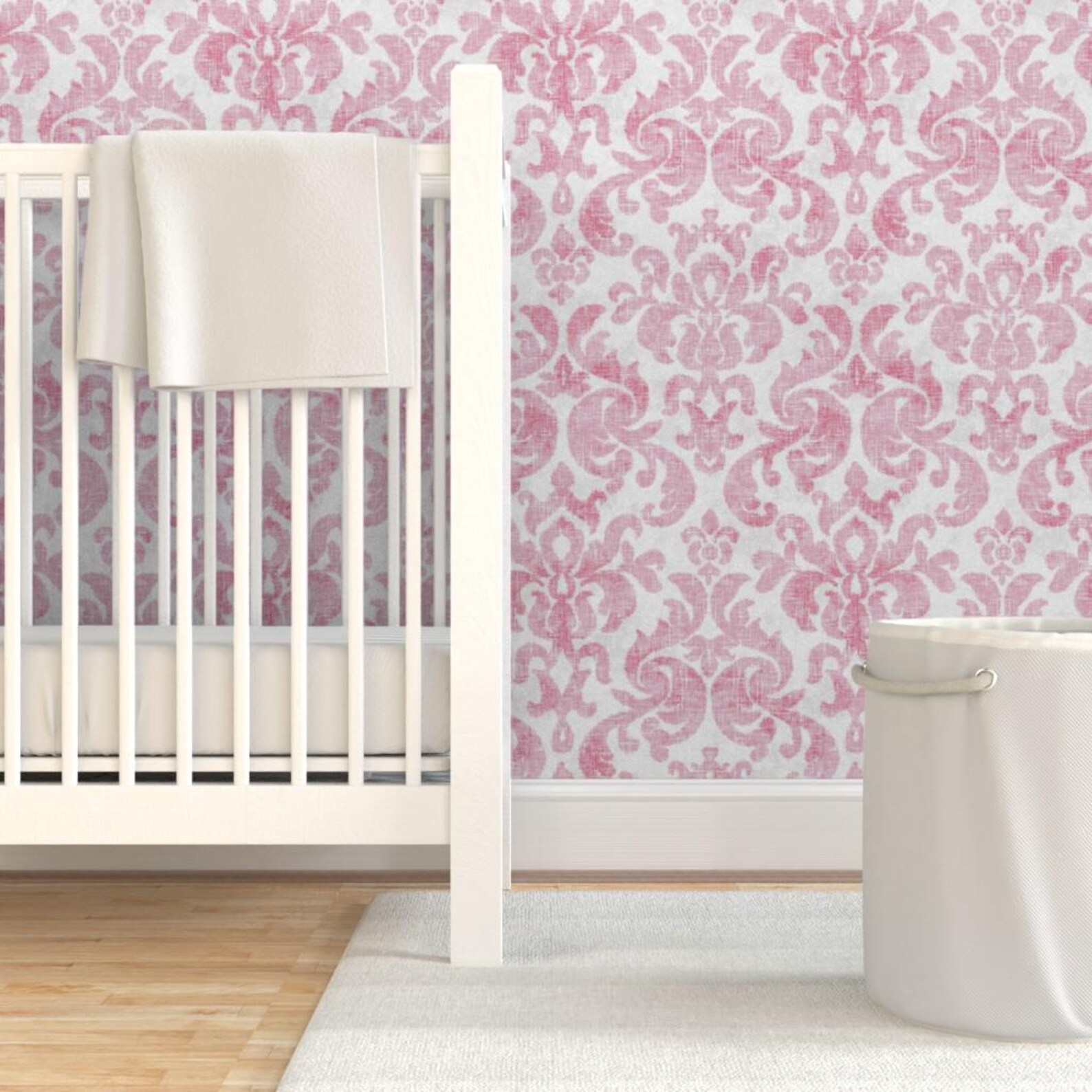 Damask Wallpaper - Damask Raspberry by Willowlanetextiles - Damask ...