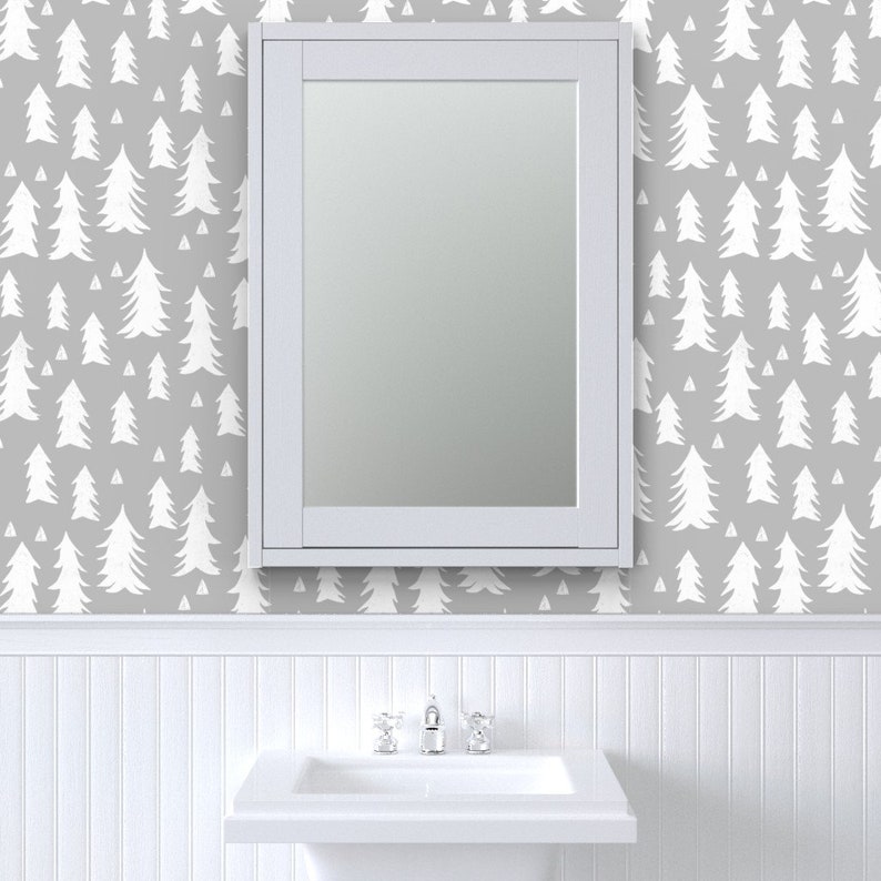Tree Wallpaper Trees Grey Forest Simple Minimal by Andrea - Etsy