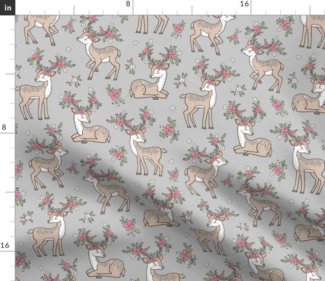Deer Fabric Dreamy Deer With Flowers Floral Woodland Forest - Etsy