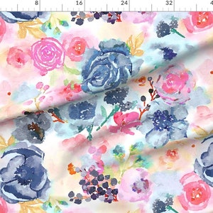 Watercolor Floral Fabric Spring Dreams Watercolor Floral by - Etsy