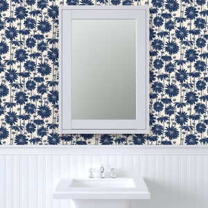 Daisy Wallpaper Sunshine Daisy Indigo Cream by Jillbyers | Etsy