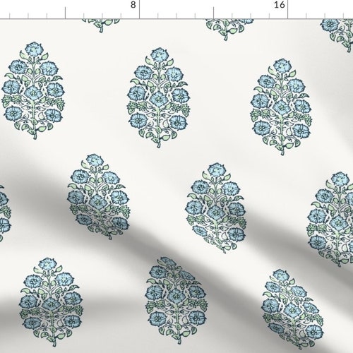 Block Print Flower Fabric French Floral Blue Flower Block by - Etsy