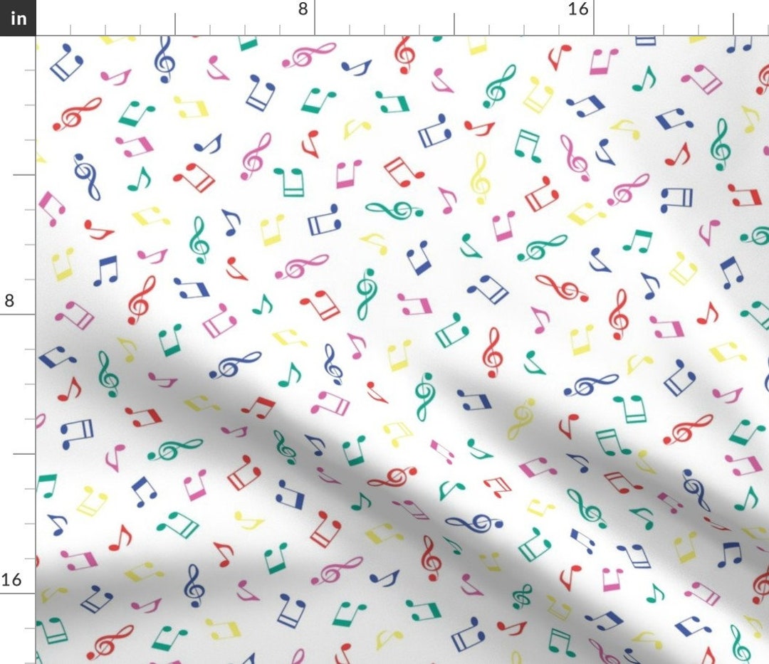Rainbow Music Symbols Fabric Musical Notes on White by Emma - Etsy