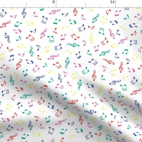 Rainbow Music Symbols Fabric Musical Notes on White by Emma - Etsy