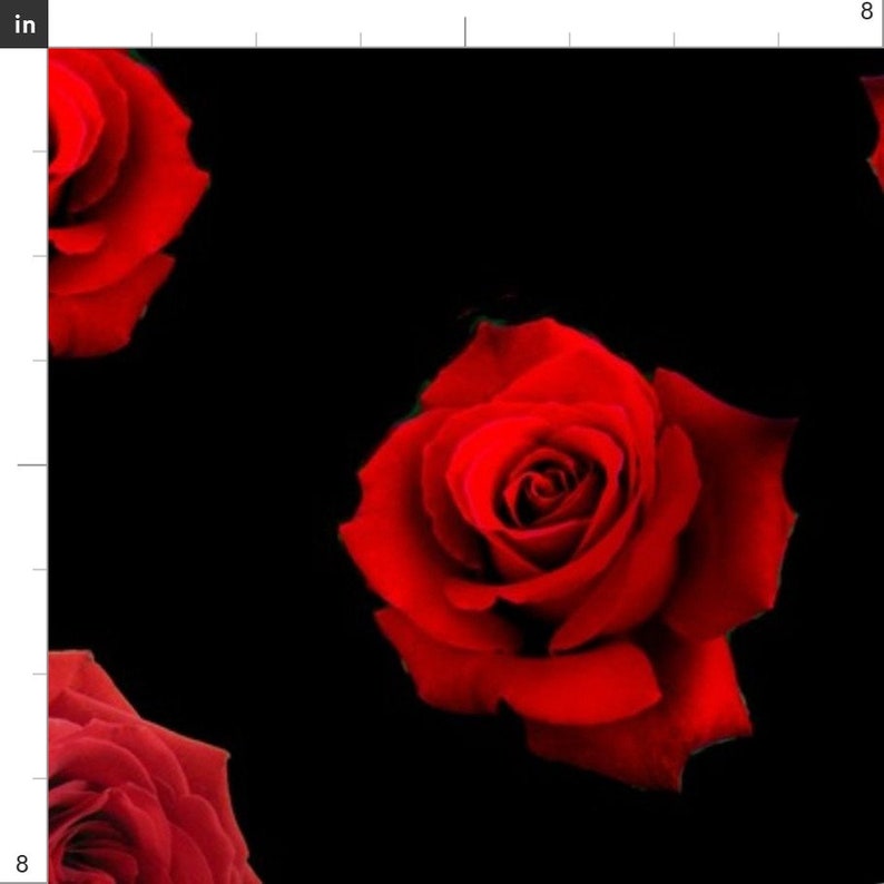 Roses Fabric Large Scale Scattered Red Roses on Black by - Etsy