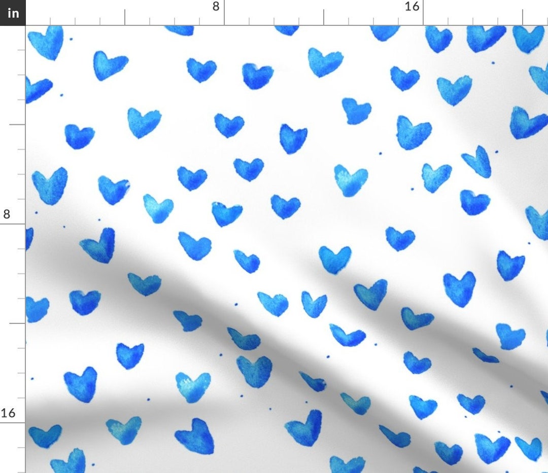 Blue Watercolor Heart Fabric French Blue Heart by - Etsy