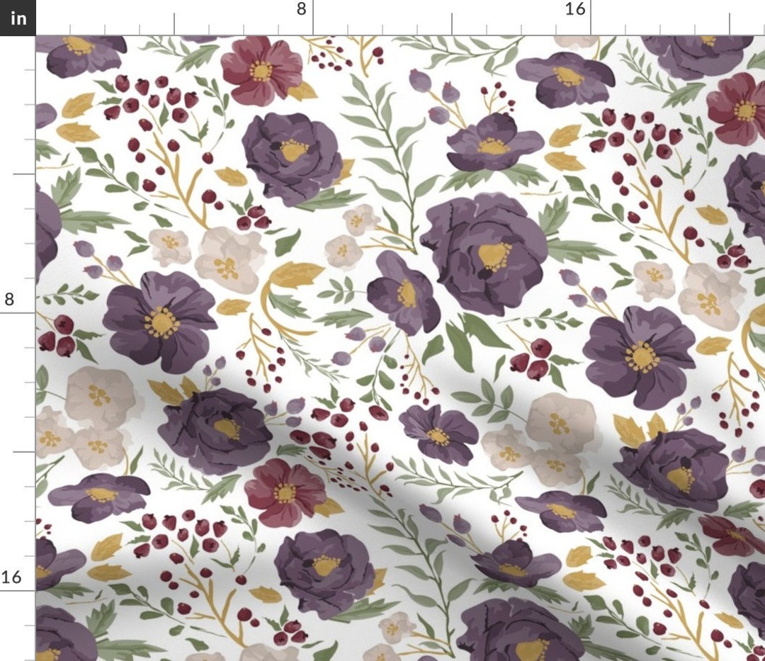 Purple Autumn Floral Fabric Saturated Autumn Meadow Fall Floral by ...