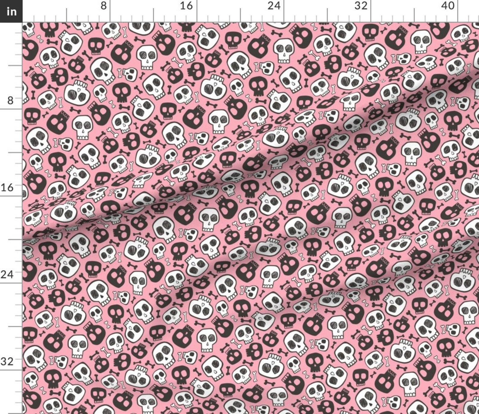 Pink Skull Fabric Skulls and Bones Halloween Black Pink by - Etsy