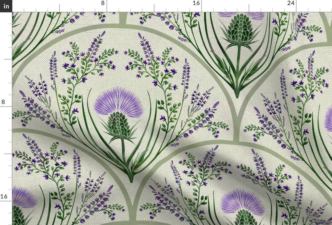 Nouveau Wildflowers Fabric - Scottish Thistle by Marjorie_howe - Purple ...