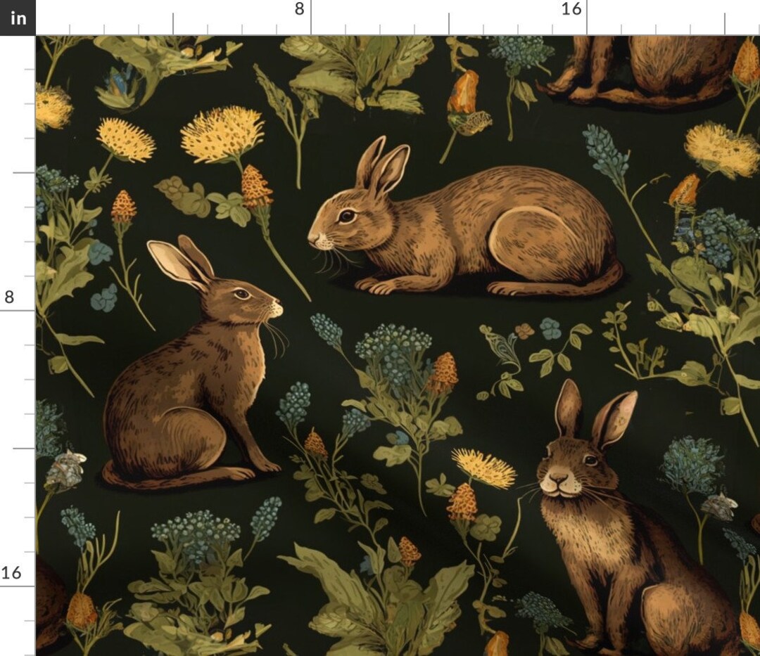Medieval Rabbit Fabric Year of the Rabbit by Nickleen - Etsy