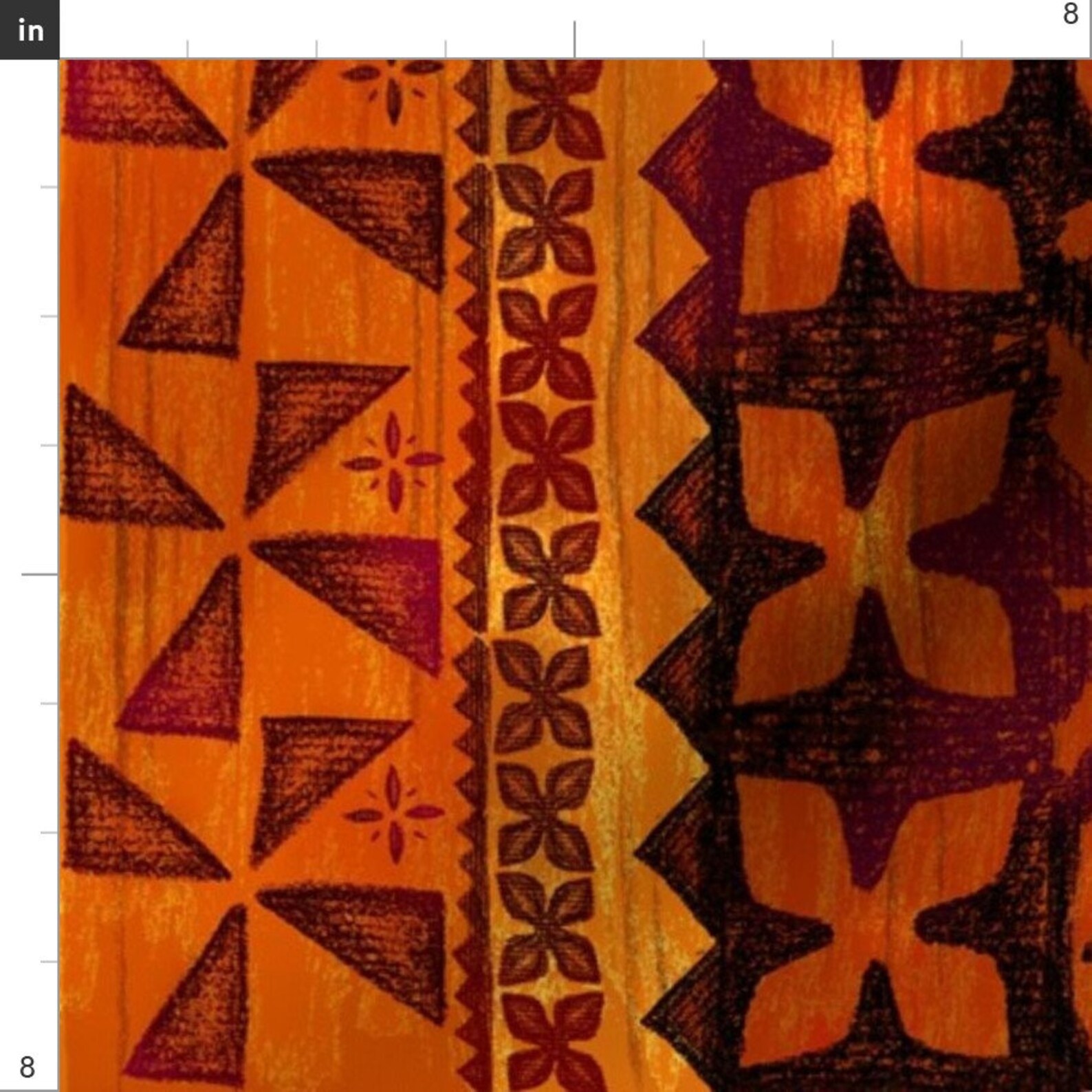 Tiki Tapa Fabric Tapa Flower by Woodyworld Brown Orange - Etsy