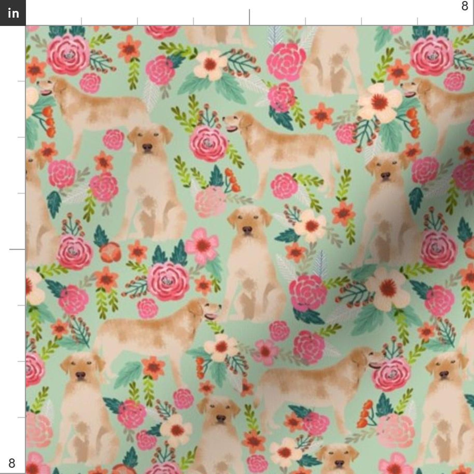 Yellow Lab Fabric - Yellow Labrador Retriever Light Green Floral ...
