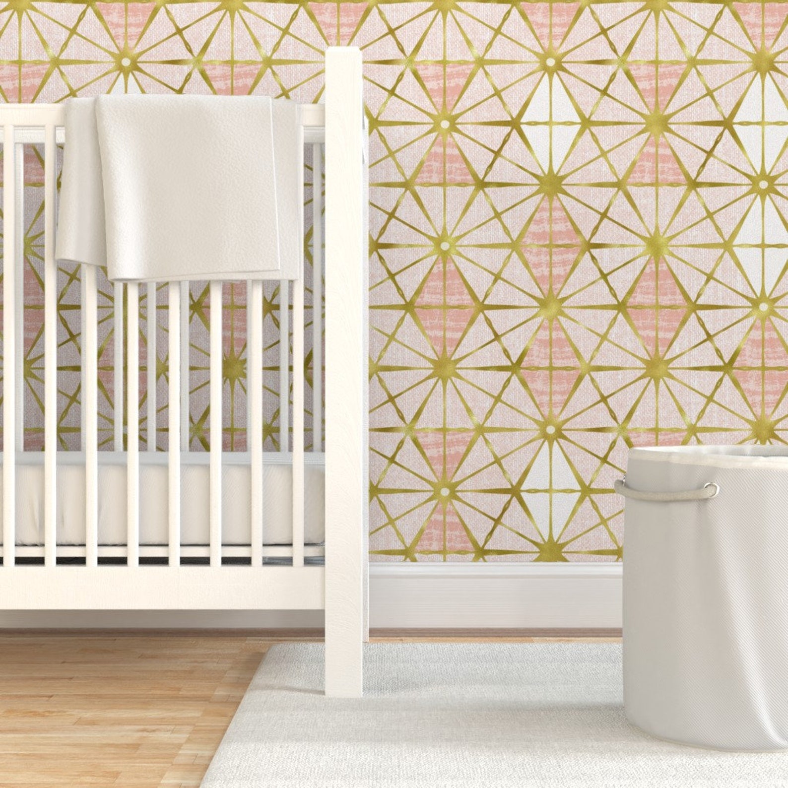 Geometric Wallpaper Faux Gold Blush Pink Geometric by - Etsy