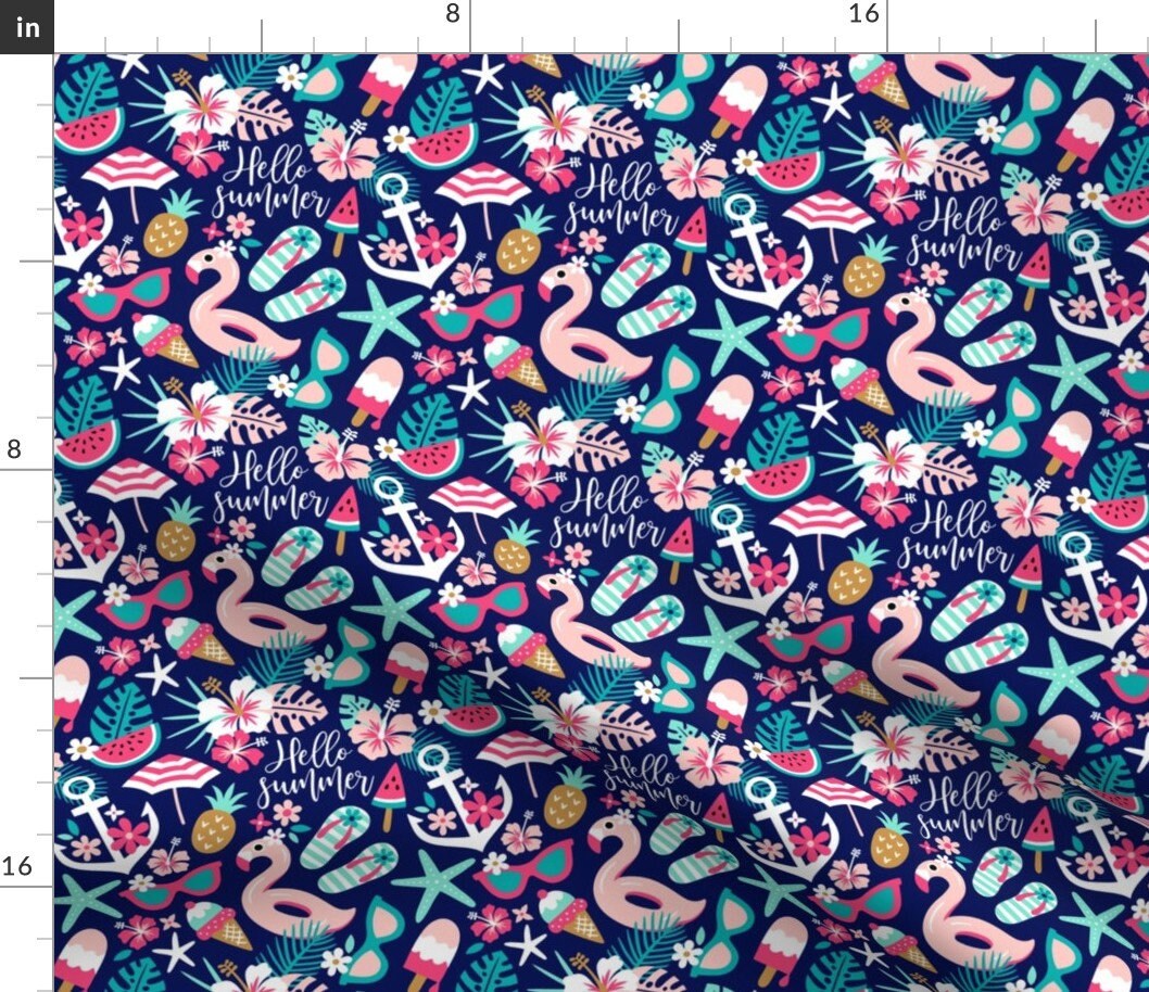 Summer Blue Pink Pattern Vacation Fabric Beach Girl Small - Etsy