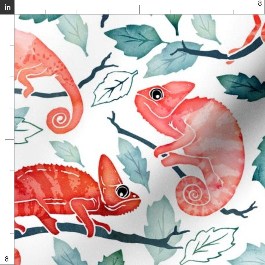 Chameleon Fabric Chameleon Garden by Adenaj Watercolor | Etsy