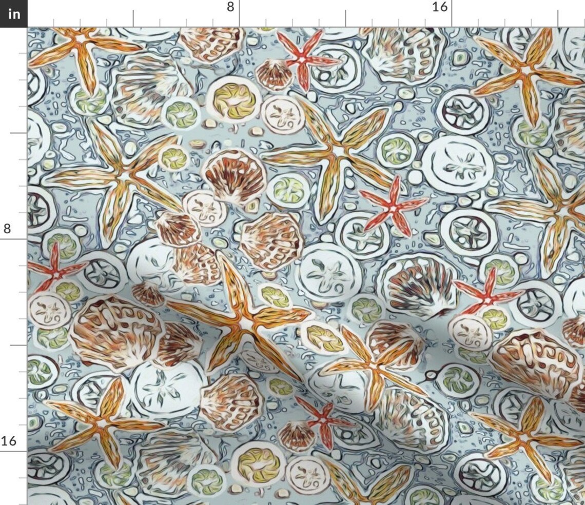 Sand Dollar Starfish Beach Fabric Light Teal Sea by - Etsy