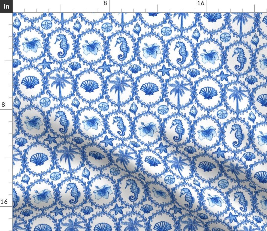 Blue Hibiscus Fabric Coastal Coconut by Kawaiikreeps Sea Ocean Palm ...