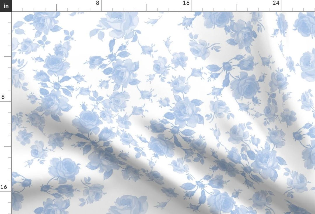 Blue Roses Apparel Fabric - Saint Colette by Lilyoake - Faded Blue ...