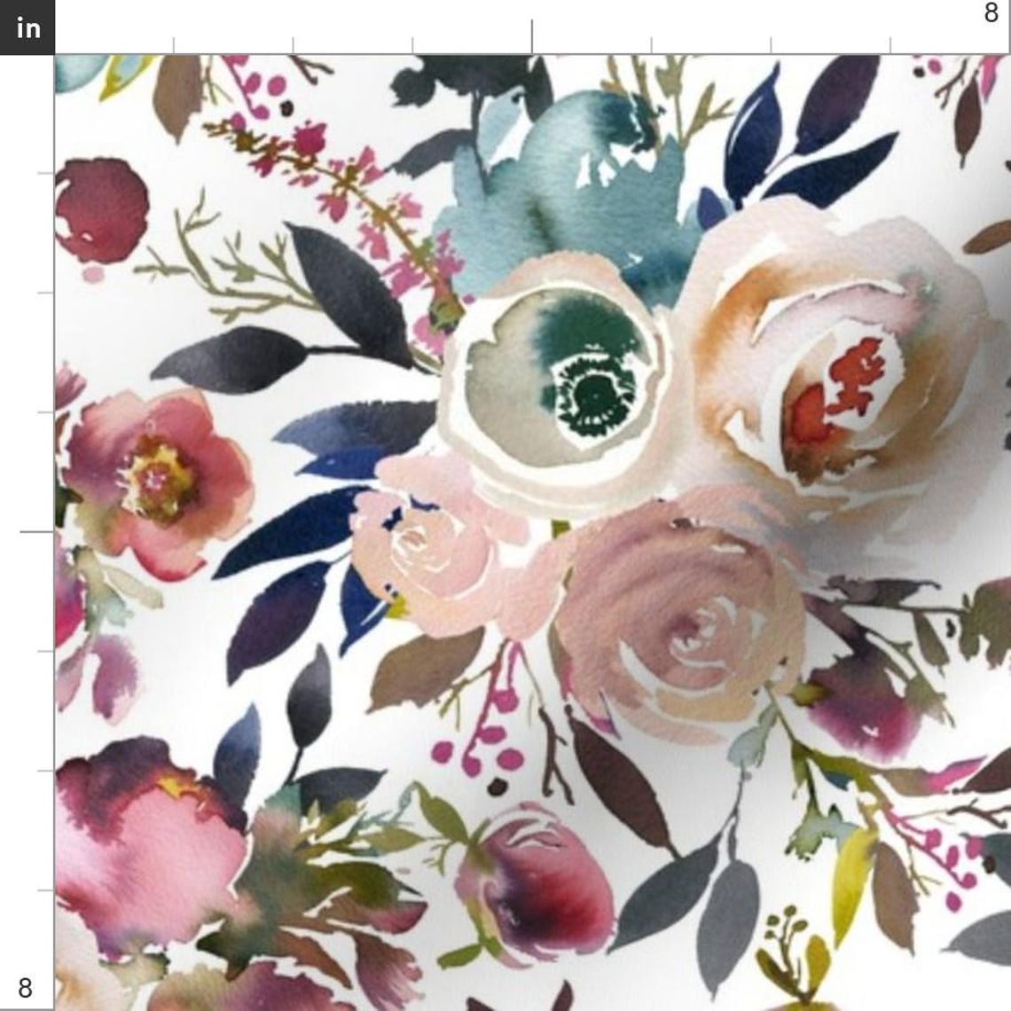 Autumn Floral Fabric - Misty Autumn Rose by Corasofia - Blush Blue ...