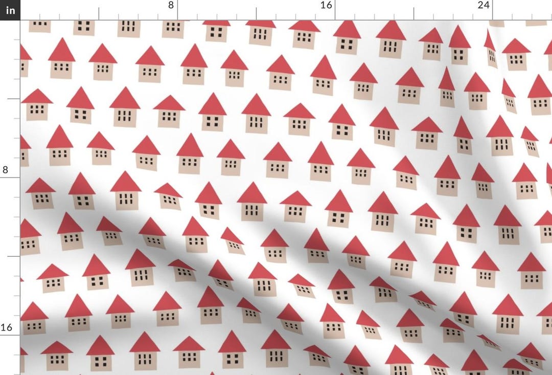 House Fabric - Petite House by Lemonni - Houses Homes Village Red Roof ...