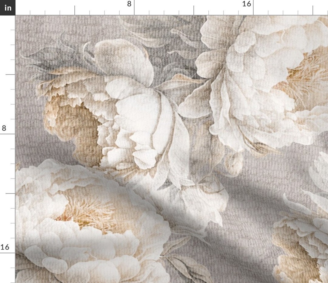 Neutral Floral Fabric Large Beige Peonies by Digitalarsiart Classic ...