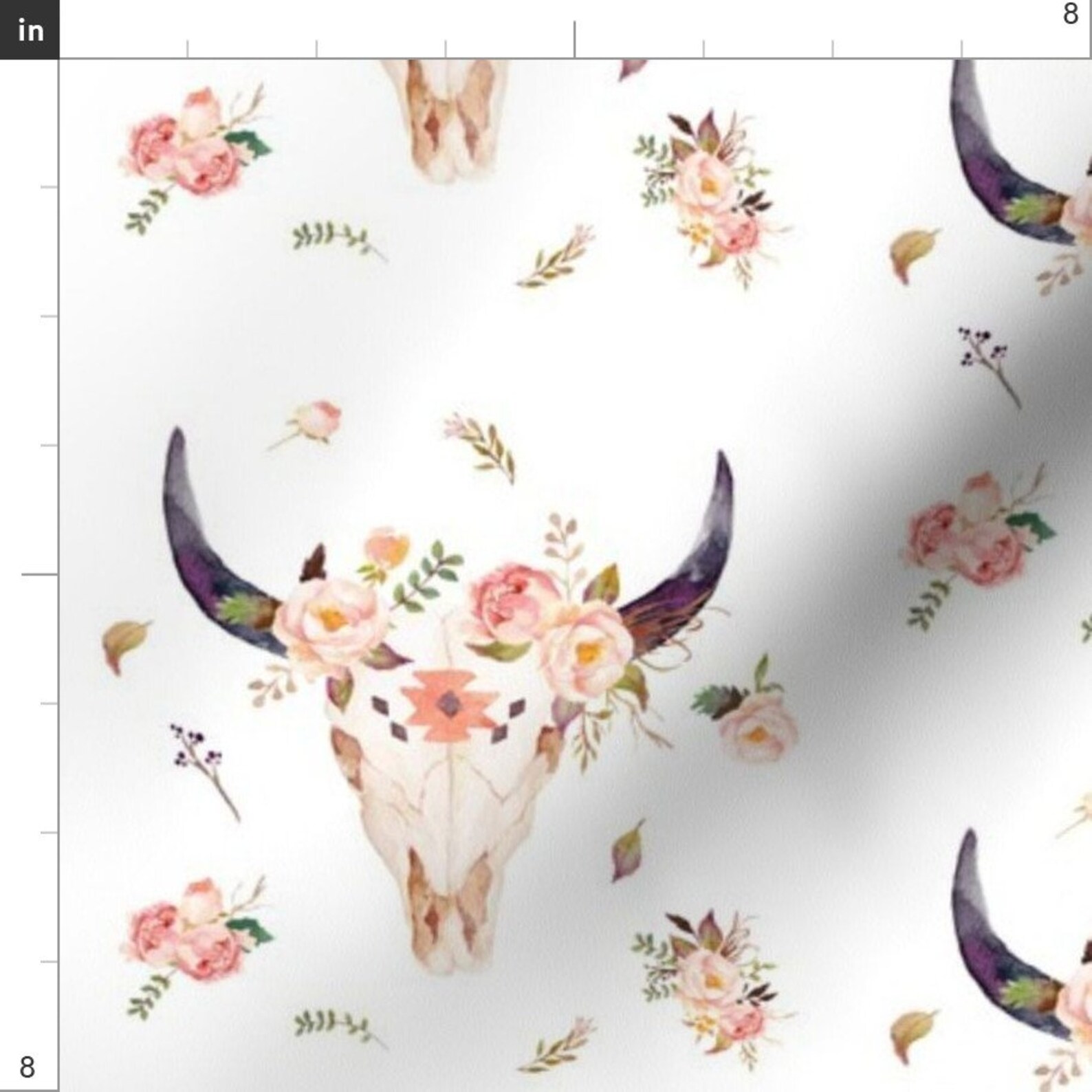 Pink Boho Bison Fabric Pink Tribal Bison With Florals by | Etsy