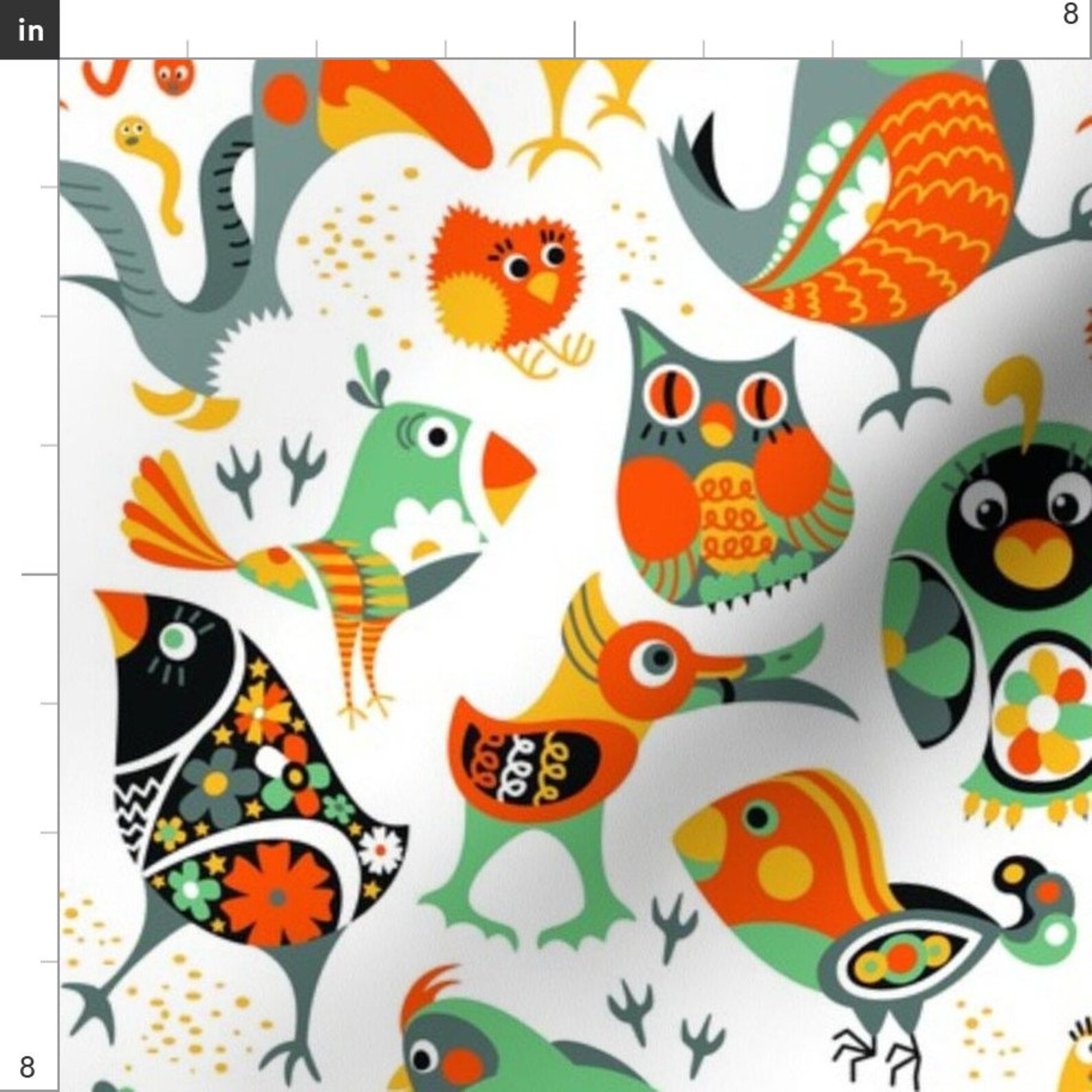 Scandi Bird Fabric Birds Pattern 2 By Nellik Mod Scandi | Etsy