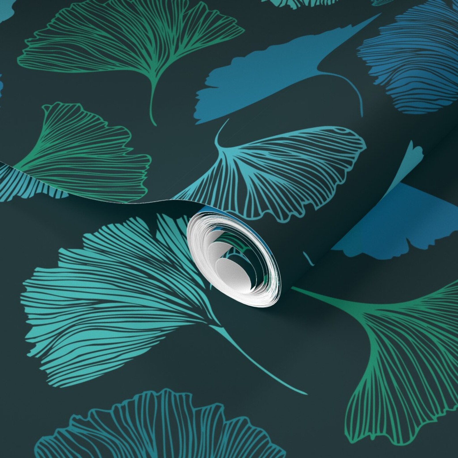 Ginkgo Wallpaper Magic Ginkgo by Silmen Teal Blue Green - Etsy