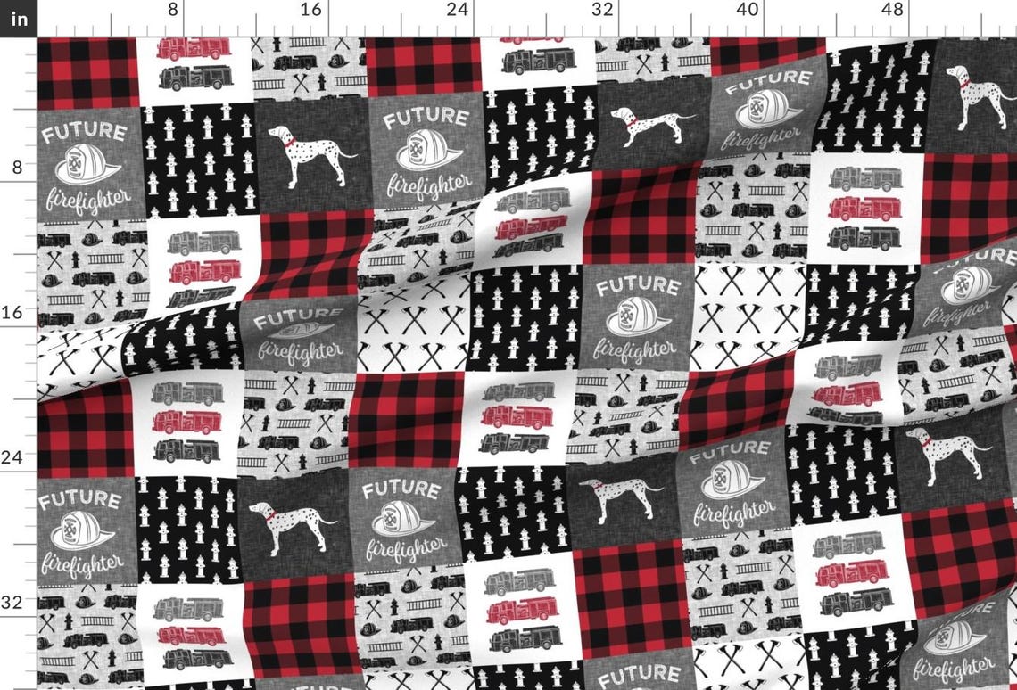 Firefighter Quilt Panel Fabric - Wholecloth Red and Black Firefighter ...