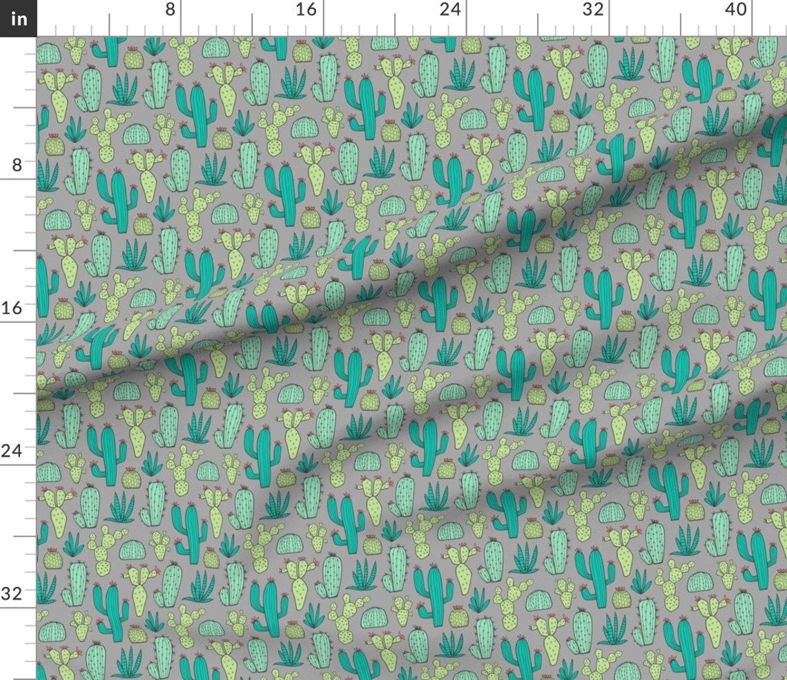 Southwestern Fabric Cacti Cactus on Dark Grey by Caja Design | Etsy