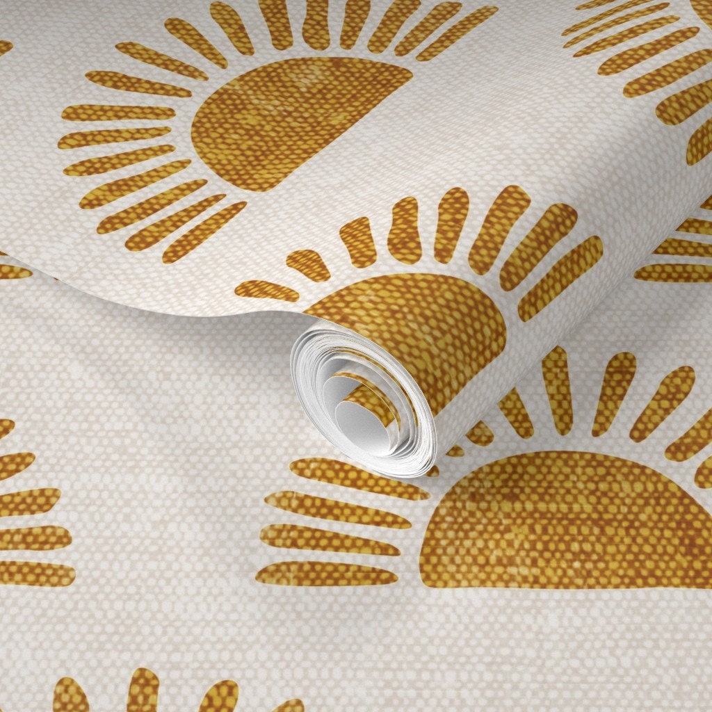 Block Print Sun Wallpaper Sunshine by Littlearrowdecor - Etsy