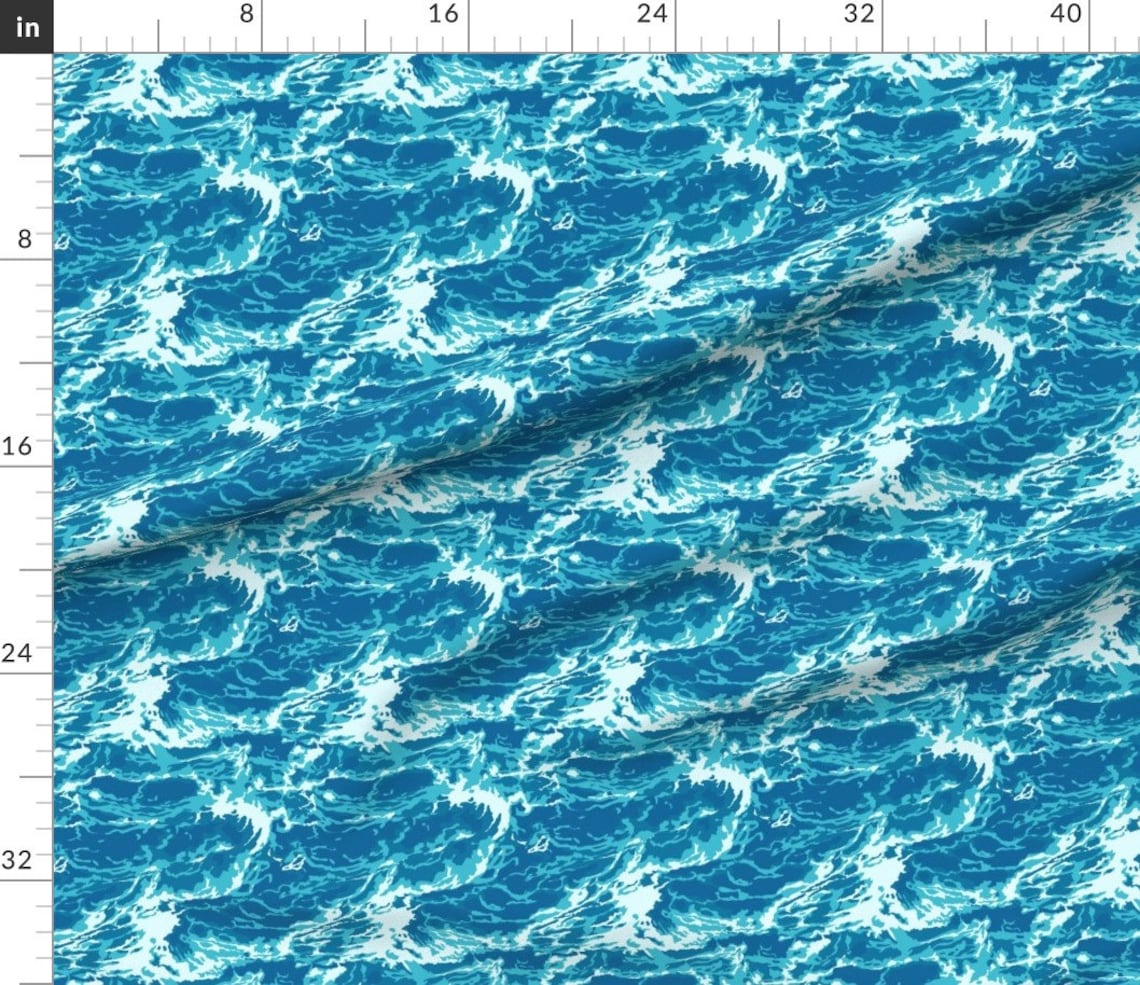 Ocean Waves Fabric Ocean Waves By Nethery Ocean Blue | Etsy